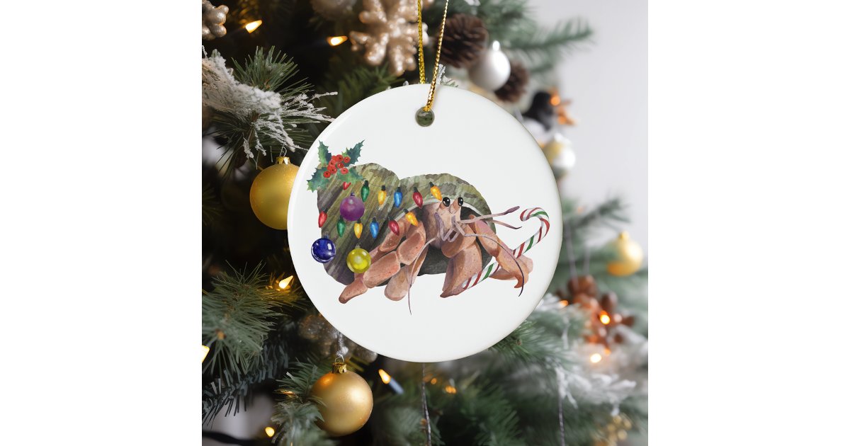 Christmas Watercolor Hermit Crab Crustaceancore Ceramic Ornament | Zazzle