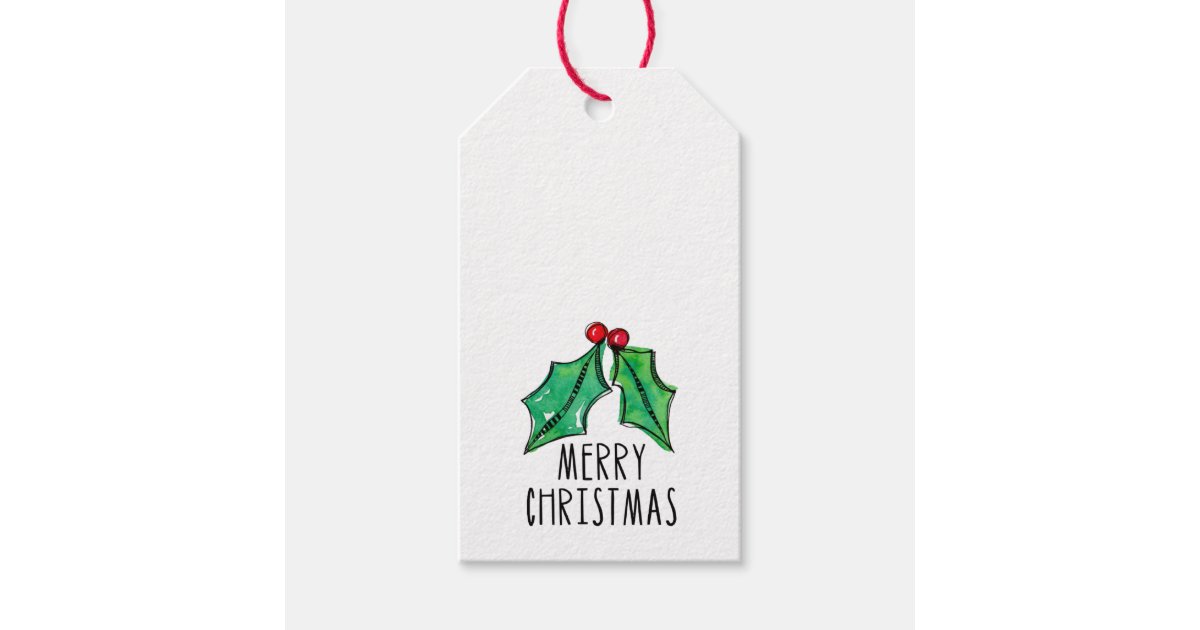 Christmas Watercolor Holly Gift Tags | Zazzle