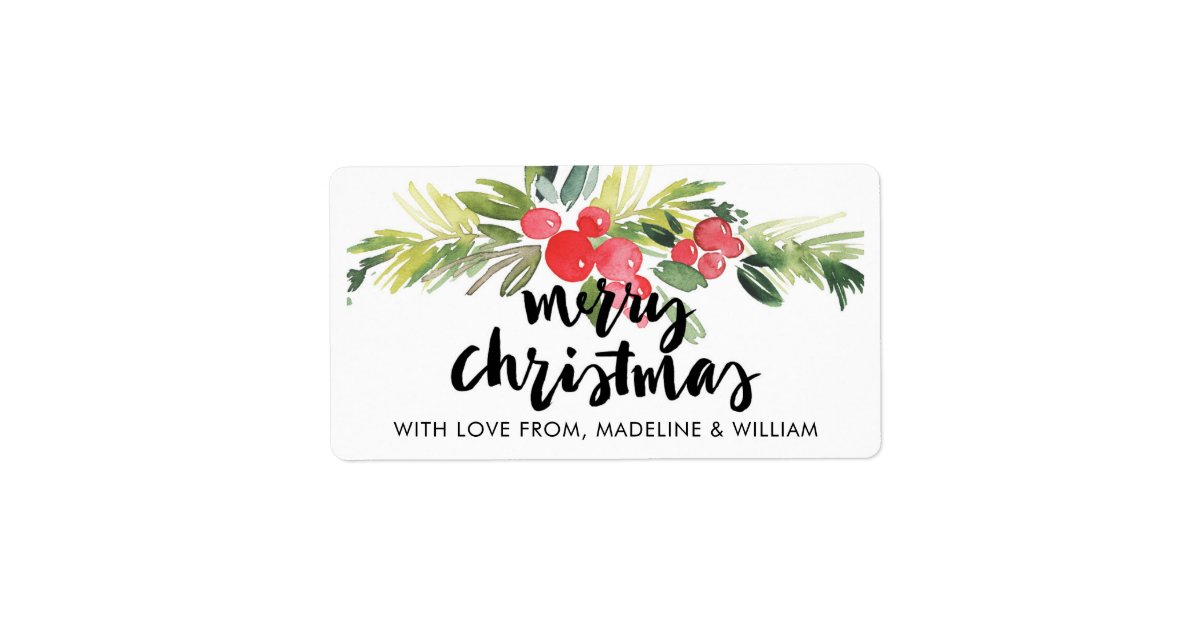 Christmas | Watercolor - Merry Christmas Holly Label | Zazzle