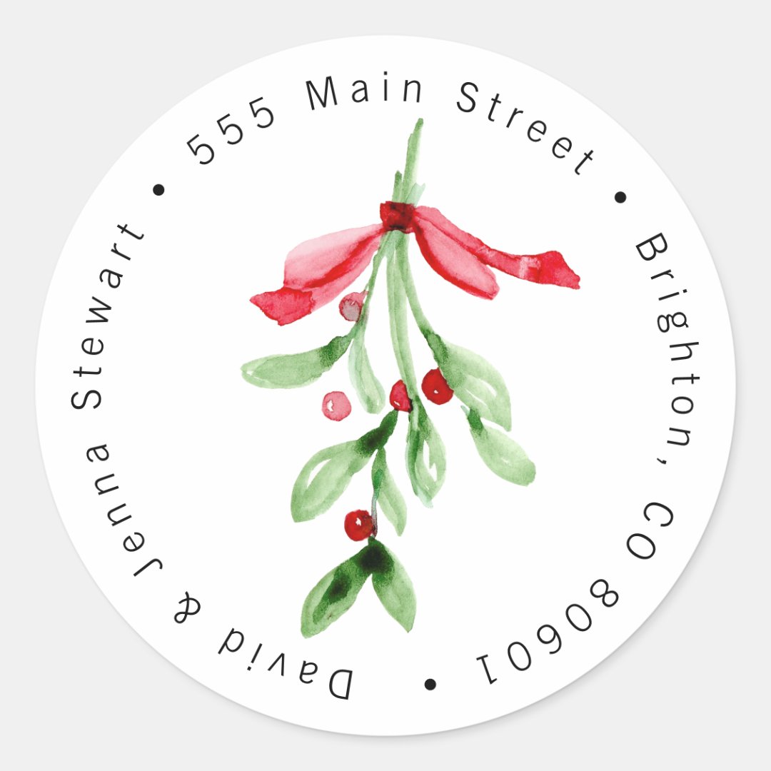 Christmas Watercolor Mistletoe Address Label | Zazzle