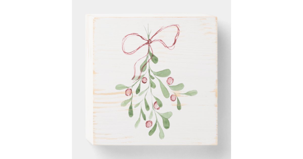 Christmas Watercolor Mistletoe Wooden Box Sign | Zazzle
