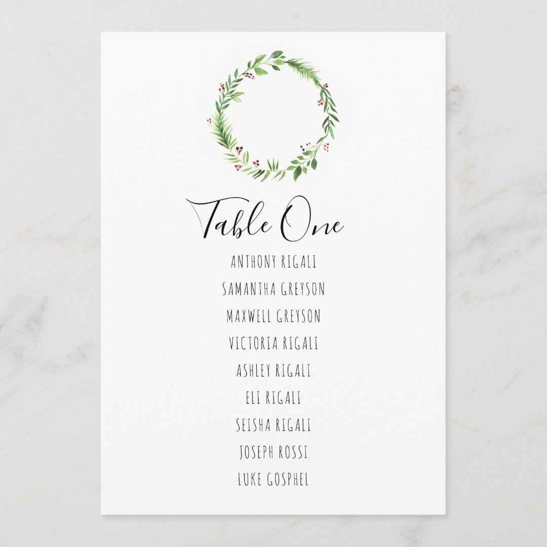 Christmas Watercolor Seating Chart Table Plan Invitation | Zazzle