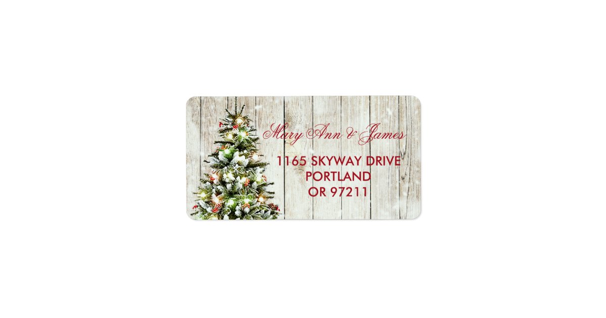 Christmas Wedding Address Tree, Lights & Ribbon Label | Zazzle