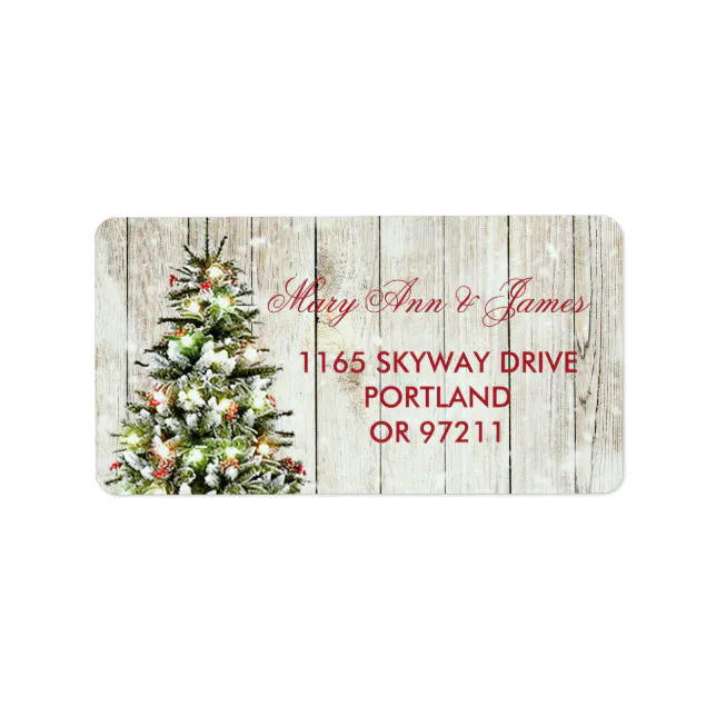 Christmas Wedding Address Tree, Lights & Ribbon Label | Zazzle