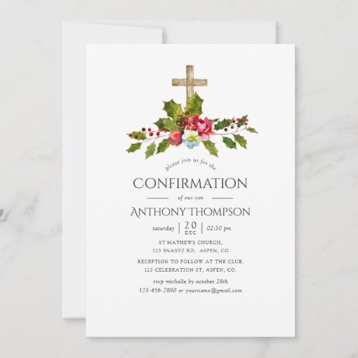 Christmas Wedding Floral Confirmation Invitation | Zazzle