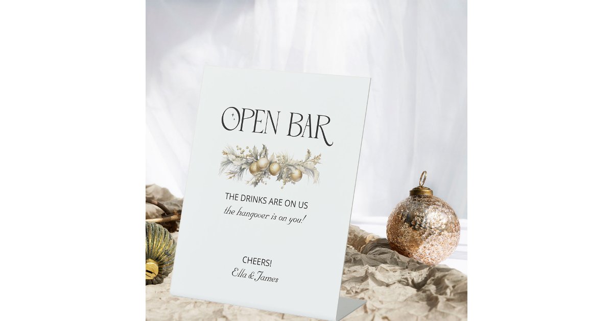Christmas Wedding Garland Open Bar Sign | Zazzle