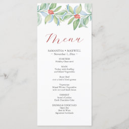 Christmas Wedding Menus Watercolor Greenery | Zazzle