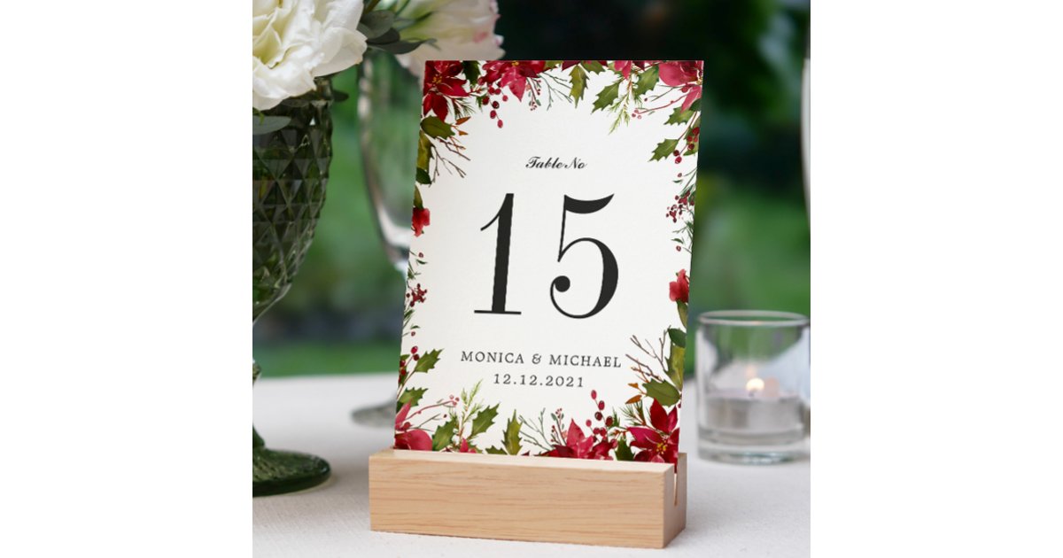 Christmas WEDDING Personalized Table Number | Zazzle