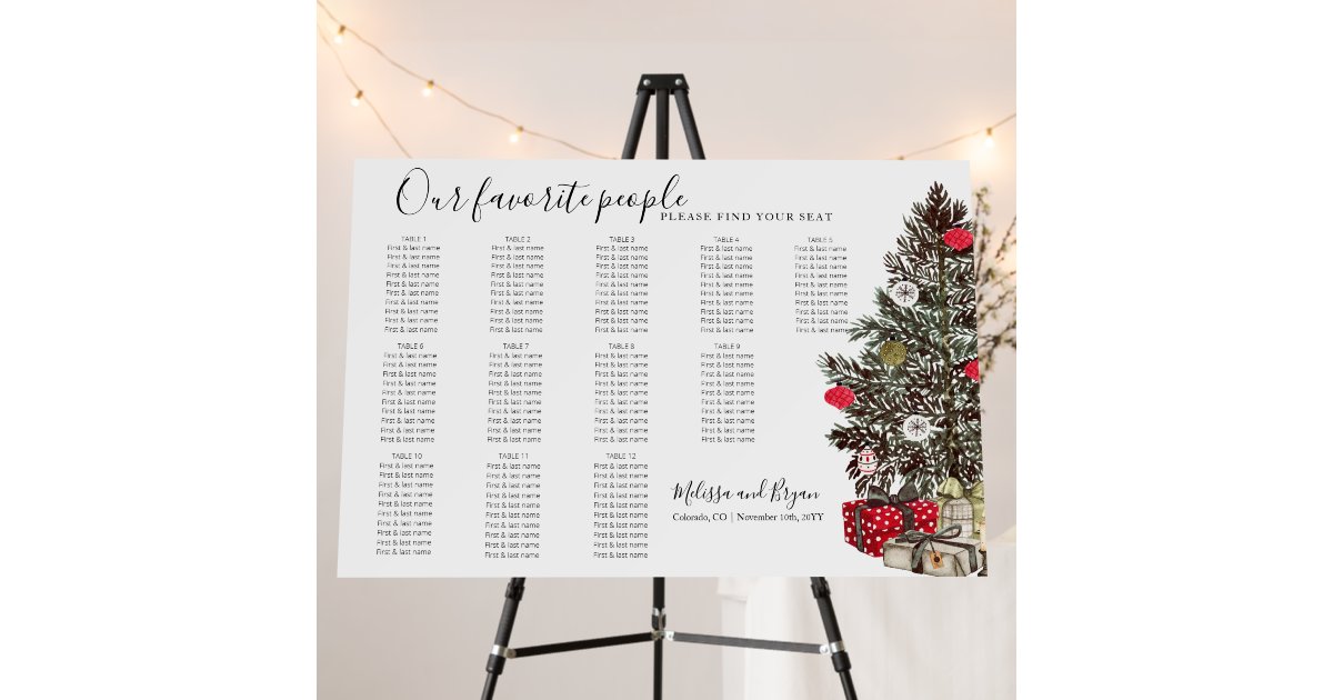 Christmas Wedding Seating Chart Foam Board | Zazzle
