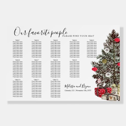 Christmas Wedding Seating Chart Foam Board | Zazzle