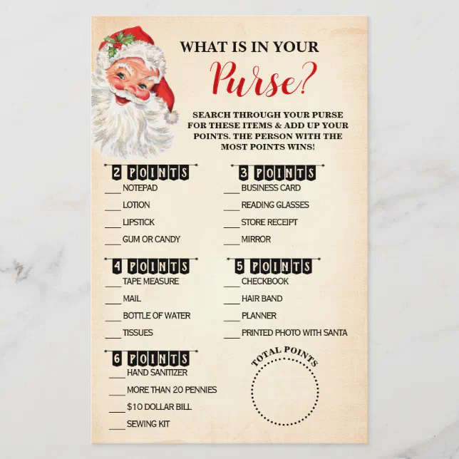 Christmas What is in your Purse Santa Game Card Flyer | Zazzle