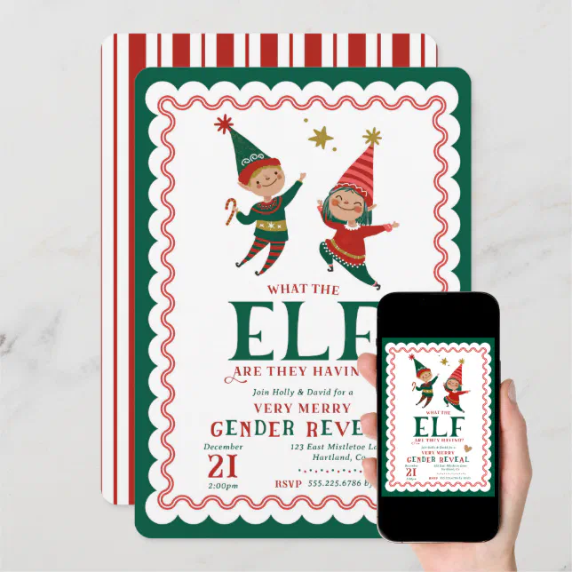 Christmas What the Elf Gender Reveal Invitation | Zazzle