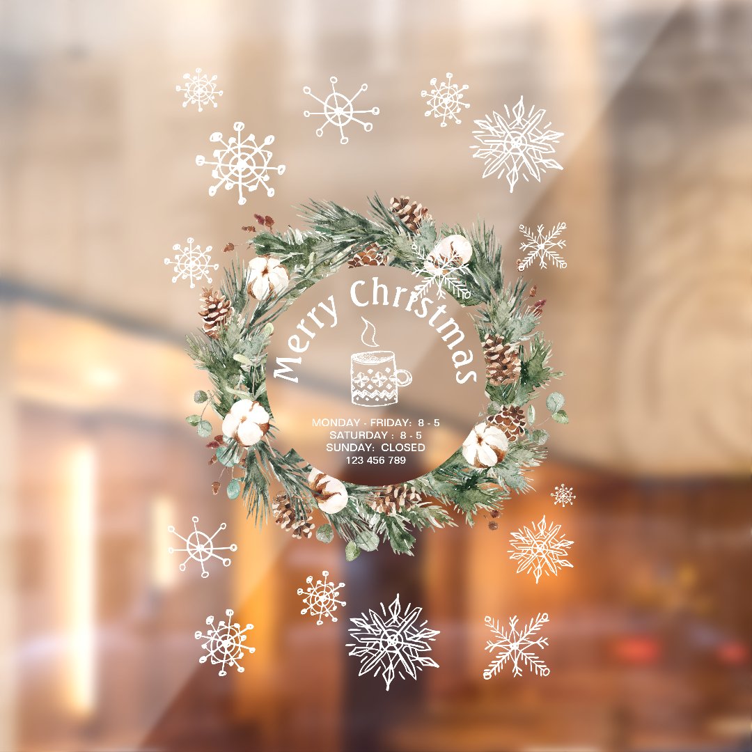 Christmas White Snowflake Holiday Coffee Shop Window Cling | Zazzle