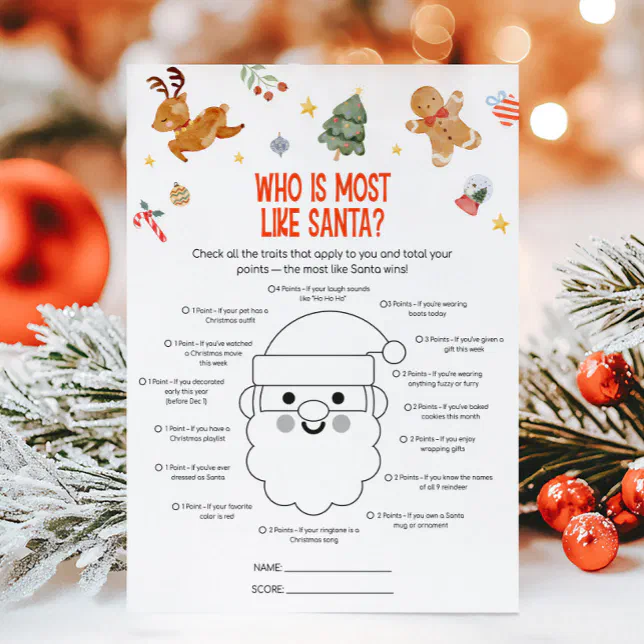 Christmas Who is Most Like Santa Game Holiday Card | Zazzle