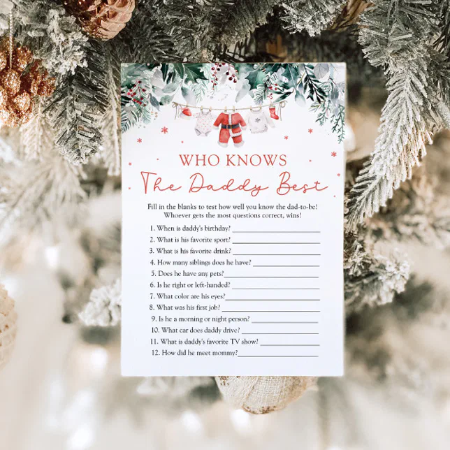 Christmas Who Knows Daddy Best Baby Shower Game Invitation | Zazzle
