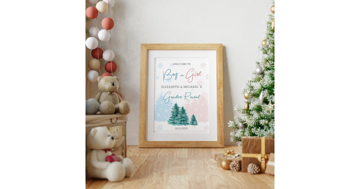 Christmas Winter Gender Reveal Party Poster | Zazzle
