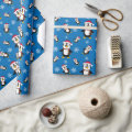 Christmas Winter Penguin on Custom Blue Background Wrapping Paper | Zazzle