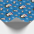 Christmas Winter Penguin on Custom Blue Background Wrapping Paper | Zazzle