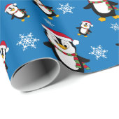 Christmas Winter Penguin on Custom Blue Background Wrapping Paper | Zazzle