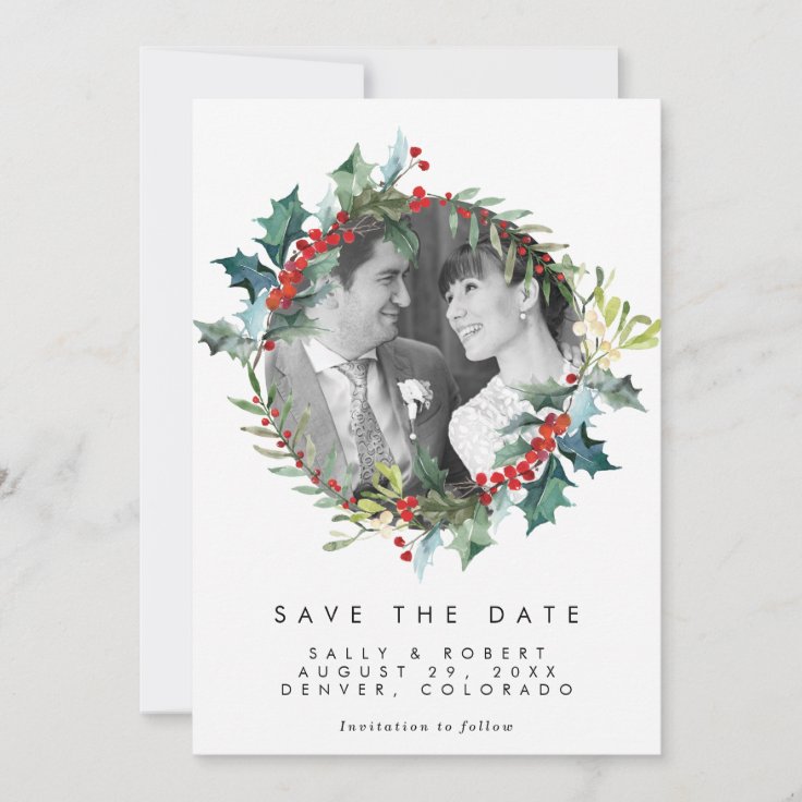 christmas winter photo wedding save the date card | Zazzle