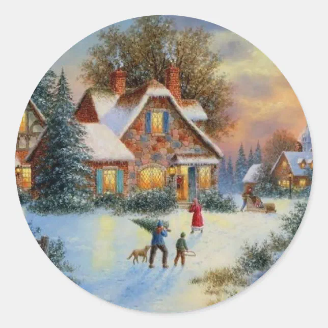 Christmas Winter Play Time Classic Round Sticker | Zazzle