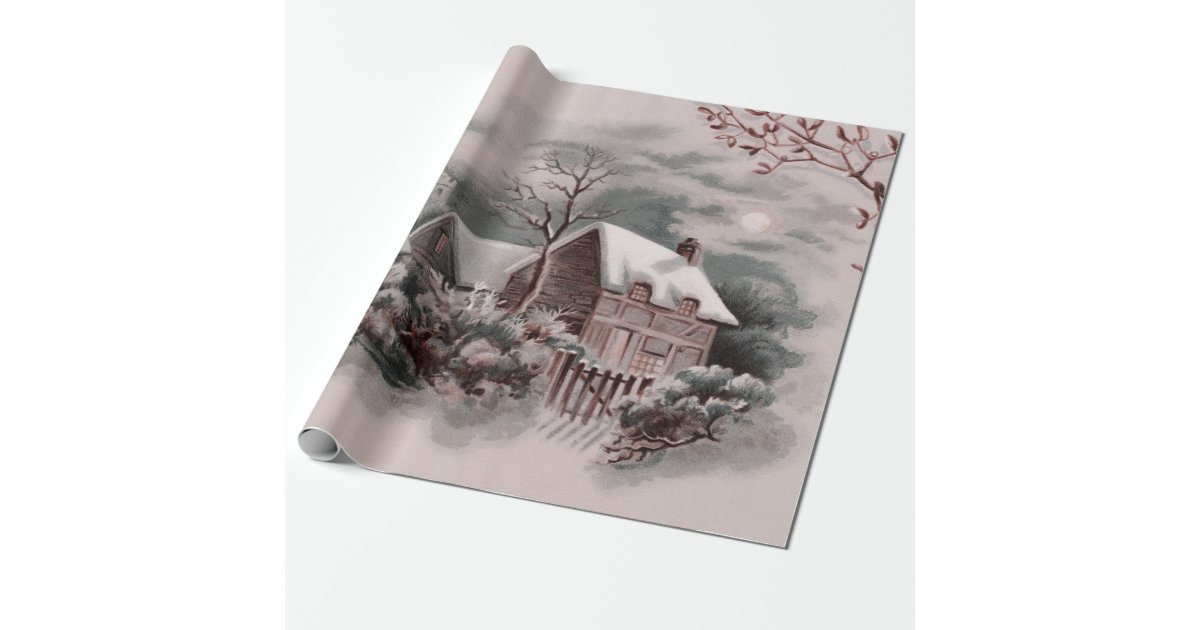 christmas winter scene wrapping paper | Zazzle