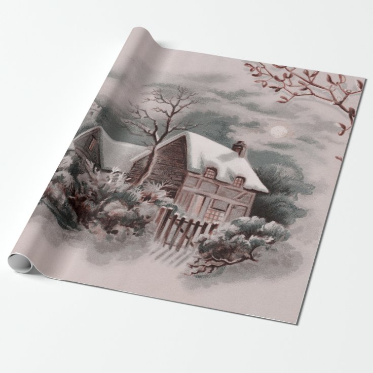 christmas winter scene wrapping paper | Zazzle