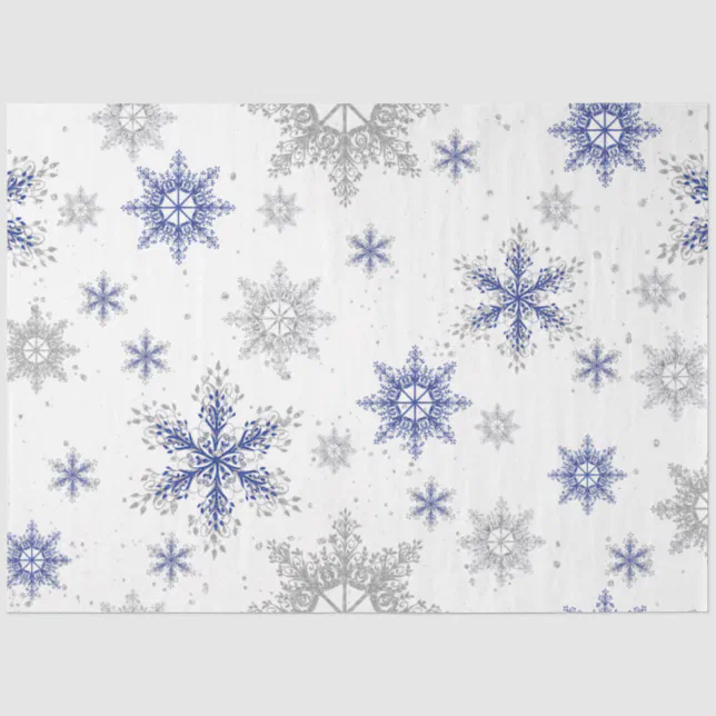 Christmas Winter Snowflakes Blue Silver Glitter Tissue Paper | Zazzle