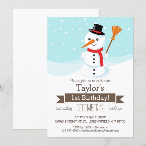 Christmas Winter Snowman, Kid's Birthday Party Invitation | Zazzle