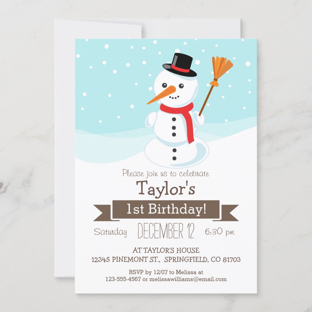 Christmas Winter Snowman, Kid's Birthday Party Invitation | Zazzle