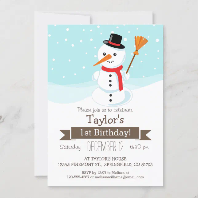 Christmas Winter Snowman, Kid's Birthday Party Invitation | Zazzle
