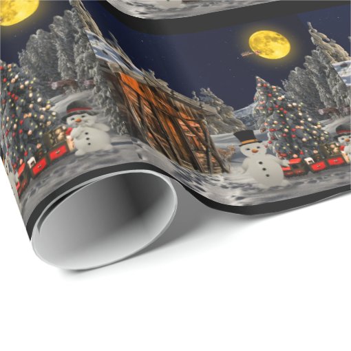 Christmas Winter Snowman Scene Wrapping Paper | Zazzle