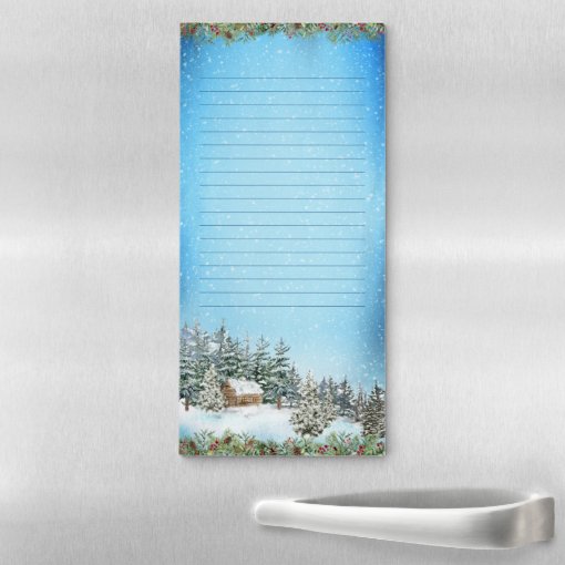 Christmas Winter Wonderland Snowy Cabin Scene Magnetic Notepad | Zazzle
