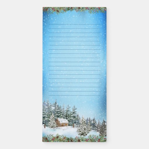 Christmas Winter Wonderland Snowy Cabin Scene Magnetic Notepad | Zazzle
