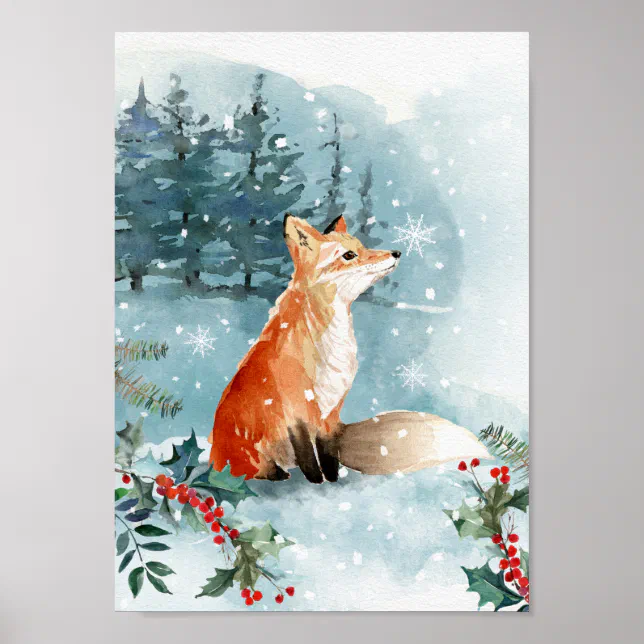 Christmas, winter woodland, fox Poster | Zazzle