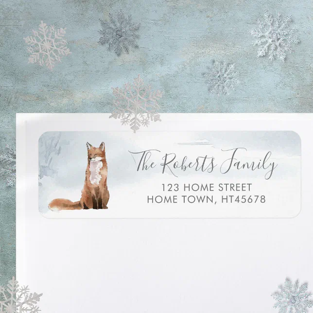 Christmas Winter Woodland Scene Fox Label | Zazzle