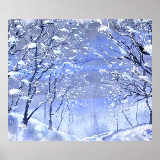 Christmas Winter Woods Watercolor Painting Poster | Zazzle