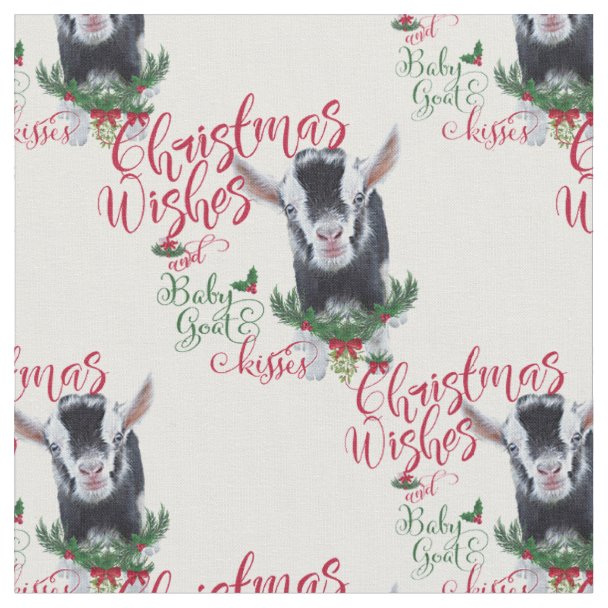 Christmas Wishes Baby Goat Kisses Nubian Goat Fabric | Zazzle