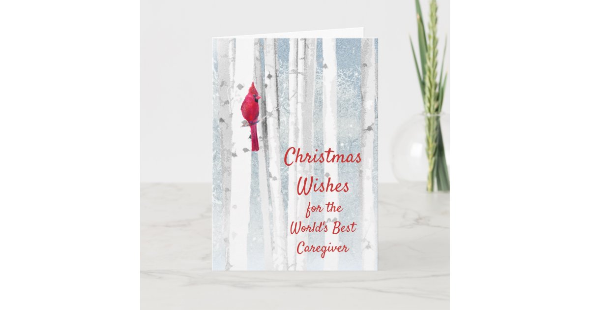 Christmas Wishes Red Cardinal for Caregiver Holiday Card | Zazzle