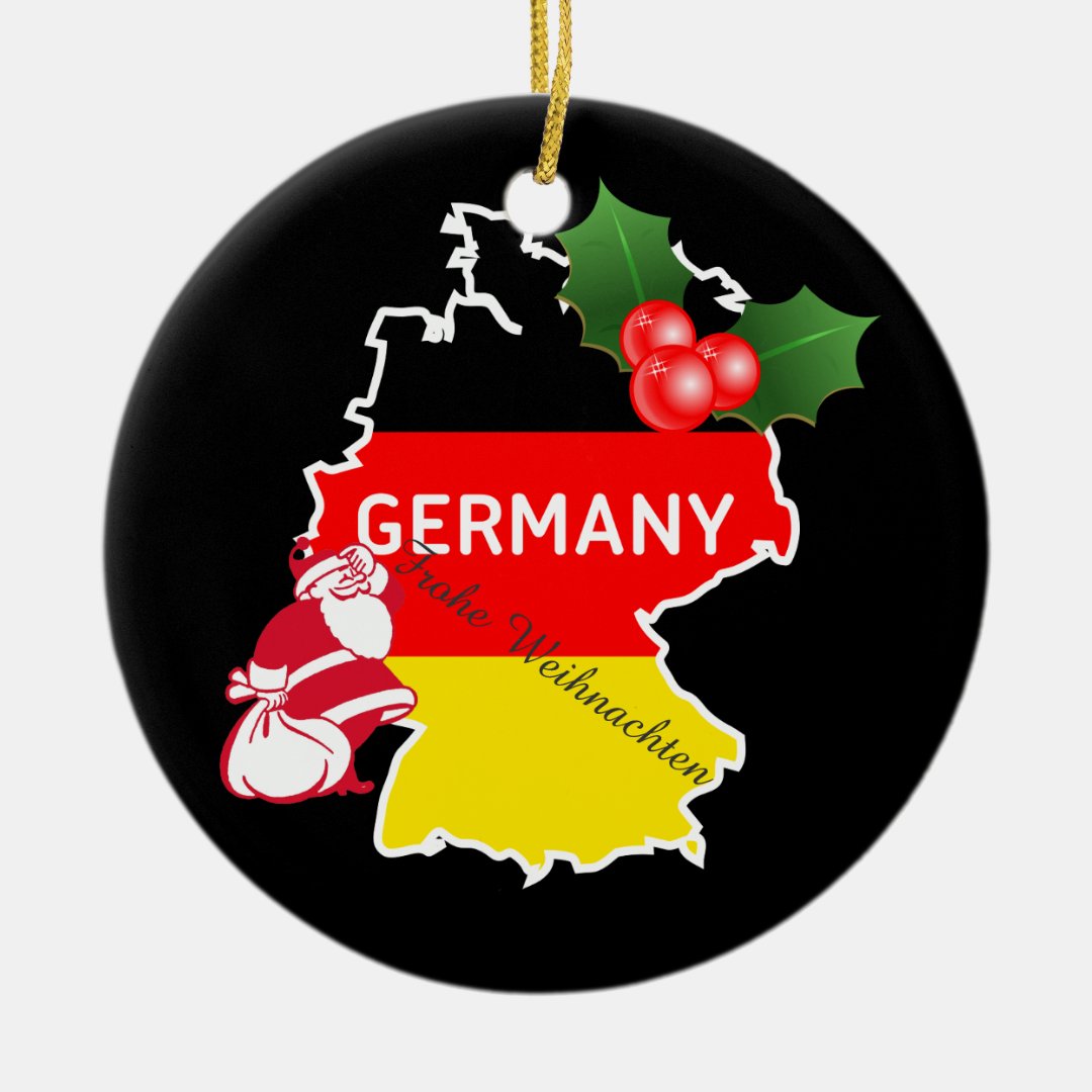 Christmas With German Map,Flag, and Santa Ceramic Ornament | Zazzle