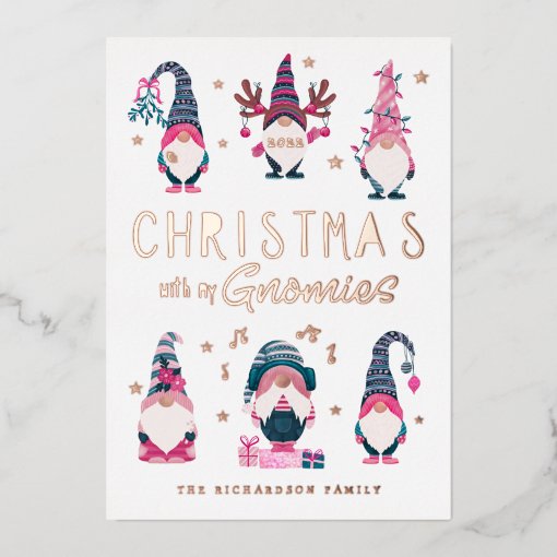 Christmas With My Gnomies Funny Gnomes Characters Foil Holiday Card ...