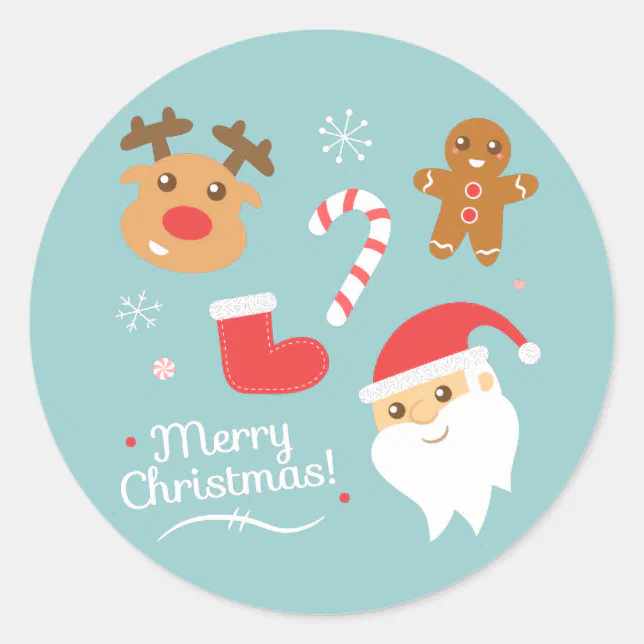 Christmas with Santa, Reindeer, Gingerbread Man Classic Round Sticker ...