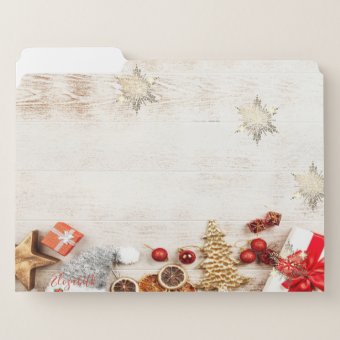 Christmas ,Wood ,Gold Snowflakes-Personalized File Folder | Zazzle