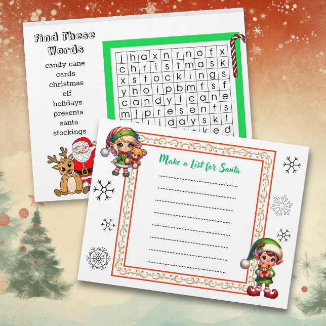 Christmas Word Search and Santa Wish List Activity | Zazzle