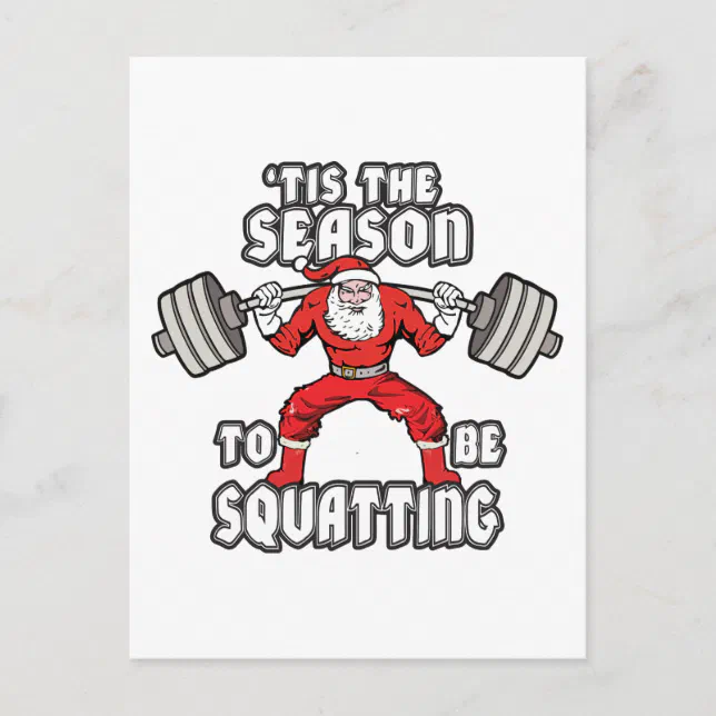 Christmas Workout Humor - Santa Claus Squat Holiday Postcard | Zazzle