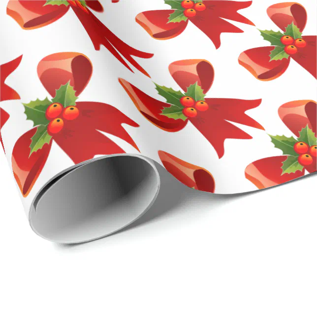 Christmas Wrap With Red Bow and Holly Wrapping Paper | Zazzle