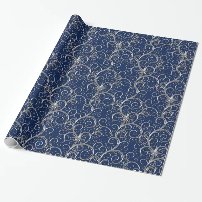 Christmas Wrapping Paper-Majesty Silver Swirls Wrapping Paper | Zazzle