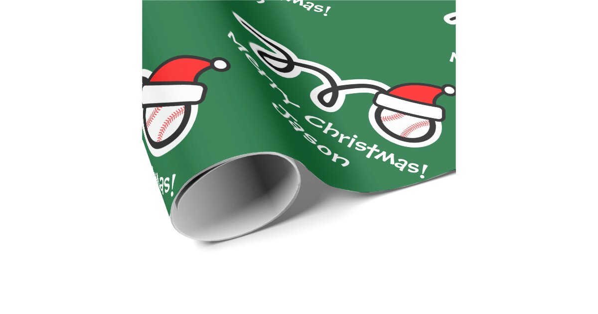 Christmas wrapping paper with Santa hat baseball | Zazzle