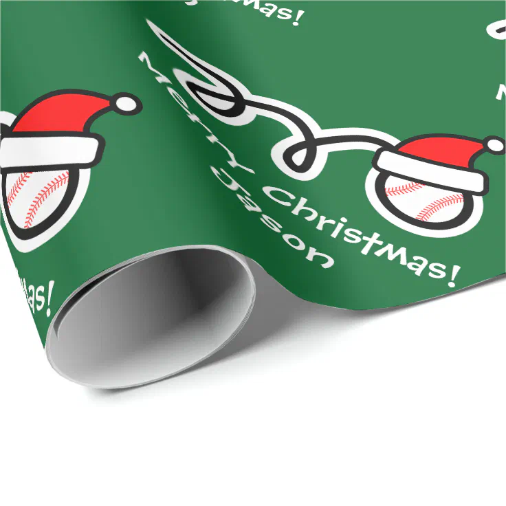 Christmas wrapping paper with Santa hat baseball | Zazzle