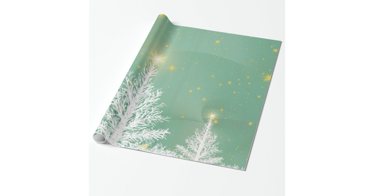 Christmas wrapping paper with white trees | Zazzle